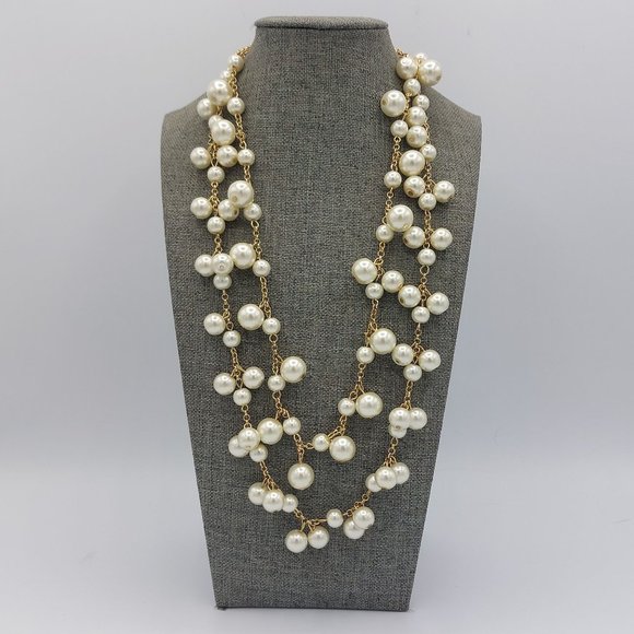 Unknown | Jewelry | Faux Pearl Luster Cluster Necklace Double Strand ...